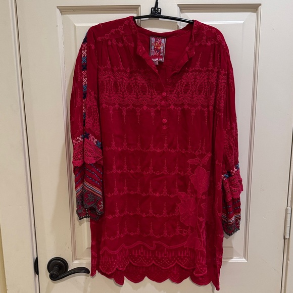 Johnny Was | Tops | Johnny Was Red Embroidered Tunic | Poshmark